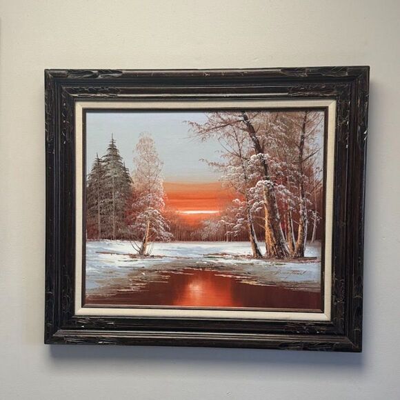 G Whitman | Art | Vintage Landscape Winter Sunset Oil Painting G ...